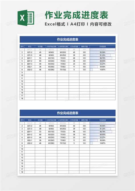 作业完成进度表excel模板下载进度表图客巴巴