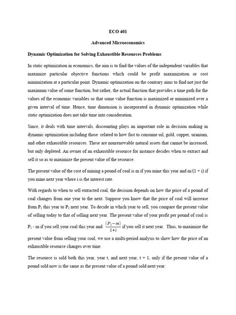 eco 401 dynamic optimization for solving exhaustible resources problem pdf