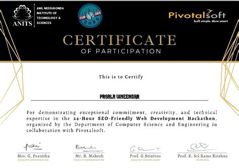 anits web development hackathon great experience seo certification vineendra pasala