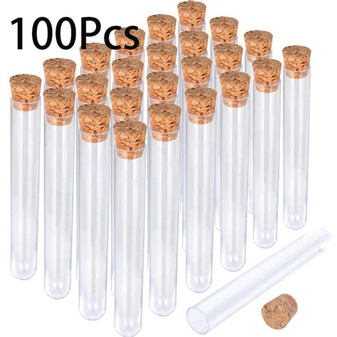 100pcs 10ml 15x100mm Lab Clear Plastic Test Tubes With Corks Stoppers