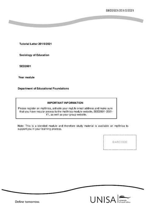 SED2601 2021 TL 201 002 Guidelines SED2601 2 01 0 202 1 Tutorial Letter 2 01 0 2021