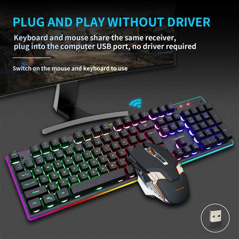 Gaming Keyboard Mice Combo Membrane Wireless Keyboard Silent Keys DPI Mouse With RGB LED