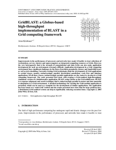 Pdf Gridblast A Globus Based High Throughput Implementation Of Blast