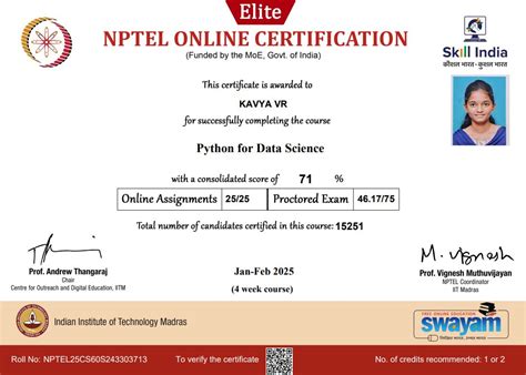 python datascience nptel lifelonglearning skillup… kavya v r