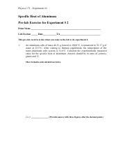 Prelab Exercise Specific Heat Of Aluminum Pdf Physics 172 Experiment 2 Specific Heat Of