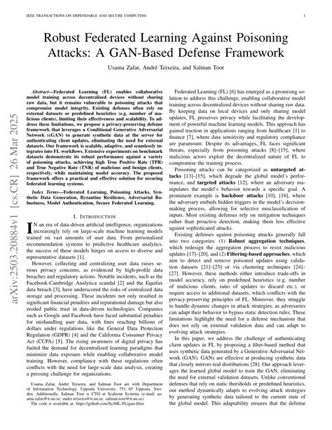 Pdf Robust Federated Learning Against Poisoning Attacks A Gan Based Defense Framework