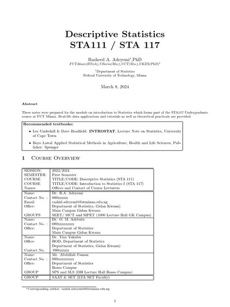 Descriptive Statistics Sta 111 Part I Pdf Sampling Statistics