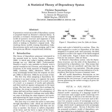 A Statistical Theory Of Dependency Syntax Acl Anthology