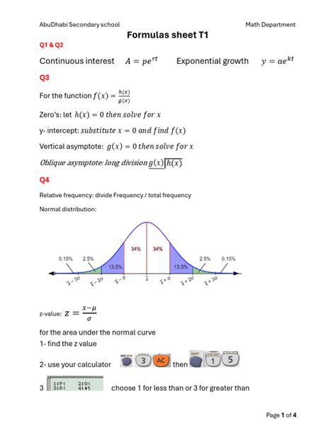 Formula Sheet Pdf Asymptote Mathematical Analysis