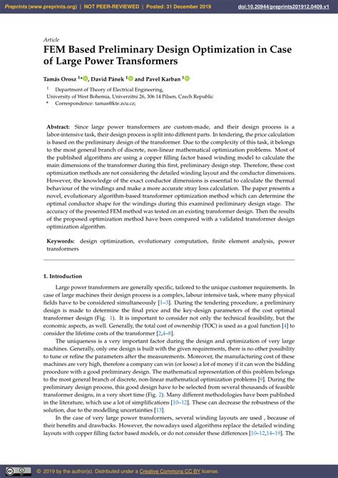Pdf Fem Based Preliminary Design Optimization In Case Of Large Power Transformers