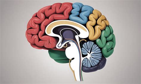 Colorful Human Brain Cross Section Diagram On Neutral Background Stock