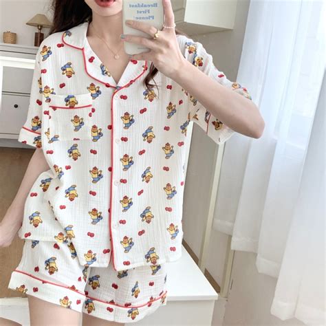 당일출고 애플 요루면 곰돌이 여름 반팔 잠옷세트