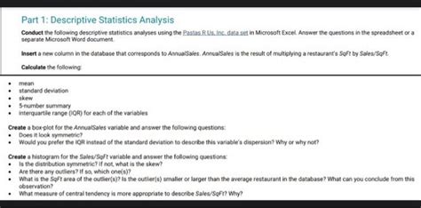Solved Part 1 Descriptive Statistics Analysis Conduct The