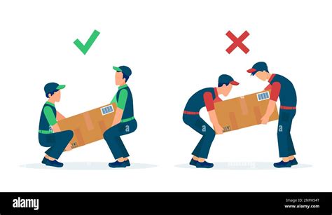 Objects Lifting Technique Concept Vector Of Movers Workers Load Heavy