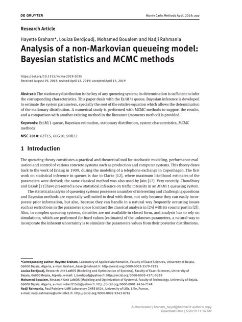 Pdf Analysis Of A Non Markovian Queueing Model Bayesian Statistics