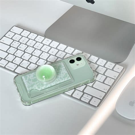 빠른배송 콜론비 구슬톡세트 그라데이션 그린 신상 심플 아이폰케이스 카드 풀커버 젤리 투명 실리콘 아이폰 11 12