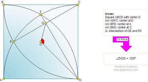 Online Geometry Tutoring Problem 464 Square Center Arc Angle 120 Degrees College Geometry