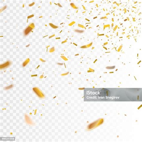 스톡 벡터 일러스트 레이 션 현실적인 골든 색종이 투명 한 체크 무늬 배경에 빛나는 격리 축제 배경입니다 디자인에 대 한 휴일