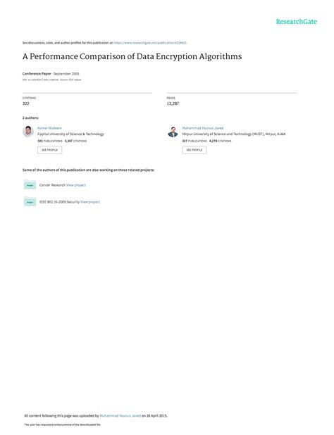Aperformance Comparison Of Data Encryption Algorithms See Discussions Stats And Author