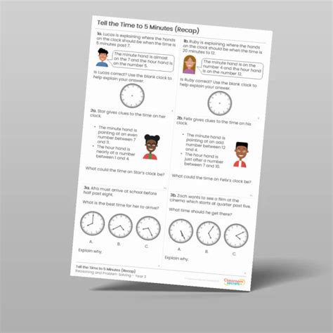 Year 3 Tell The Time To 5 Minutes Recap Reasoning And Problem Solving Resource Classroom Secrets