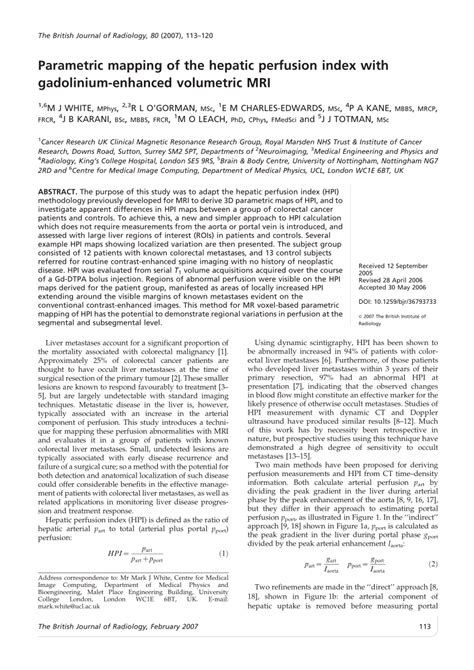 Pdf Parametric Mapping Of The Hepatic Perfusion Index With Gadolinium Enhanced Volumetric Mri