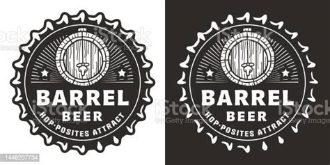 양조 단색 엠블럼 또는 공예 맥주 로고를 위한 배럴이 있는 맥주 캡 바 펍 또는 양조장을 위한 라벨 또는 인쇄 Ale에 대한