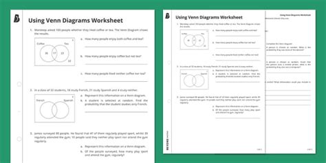 Using Venn Diagrams Worksheet Twinkl