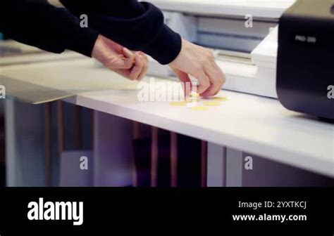 Paper Load To Plotter Craft Diy Home Factory Equipment Close Up Hand Paper Machine Cutting Knife