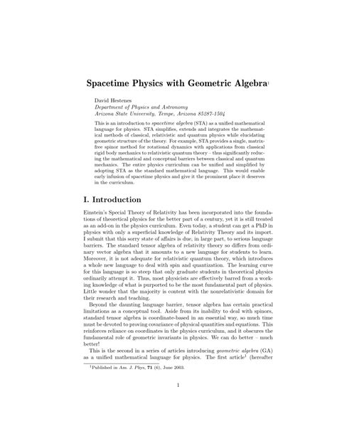 Pdf Spacetime Physics With Geometric Algebra1