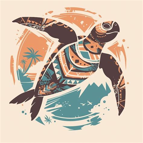 Indonesian Sea Turtle Patterns With Natural Elements Premium AI Generated Vector