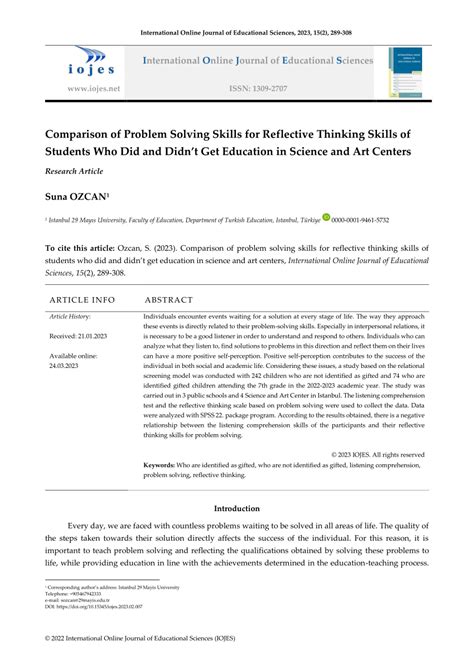 Pdf Comparison Of Problem Solving Skills For Reflective Thinking