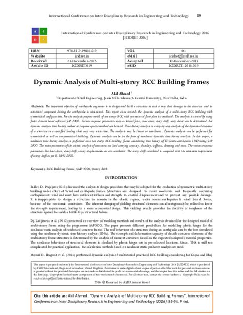 Pdf Dynamic Analysis Of Multi Storey Rcc Building Frames