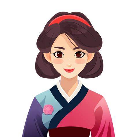 Корейская мультфильмная женщина в ханбоке Премиум векторы