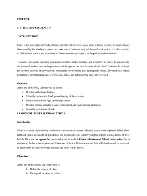 Edited Unit 5 Pdf Morality Utilitarianism