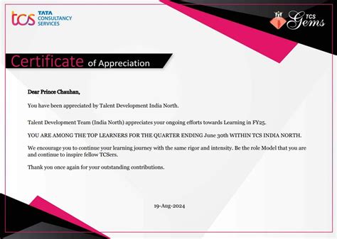 Tcs Learninganddevelopment Continuouslearning Recognition Gratitude Prince Chauhan 14