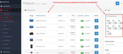 Opencart Find Duplicate Products By Model Sku Upc Ean Jan Isbn Mpn