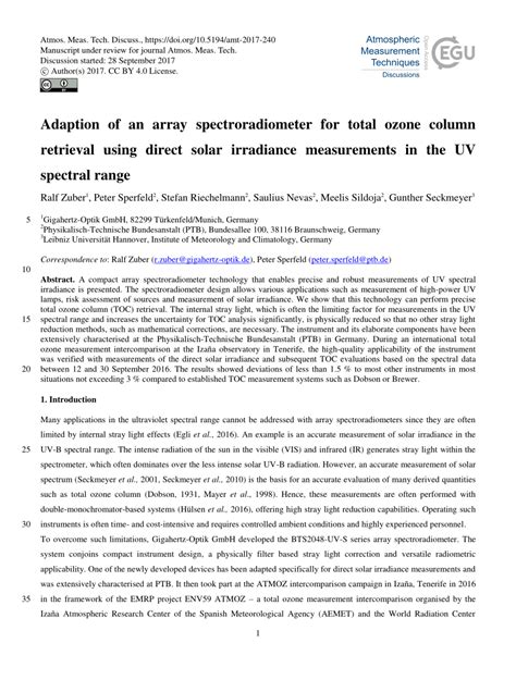 Pdf Adaption Of An Array Spectroradiometer For Total Ozone Column