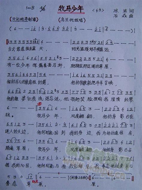 牧马少年 歌谱简谱网