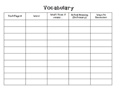Free Printable Blank Vocabulary Worksheets