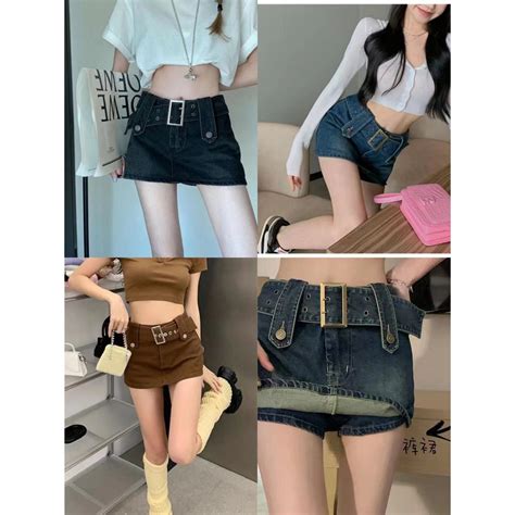 กระโปรงยีนส์สั้น ซับในเป็นกางเกง ไม่ยืด แถมเข็มขัด เก๋ๆโชว์ขาอ่อนแซ่บๆ Shopee Thailand
