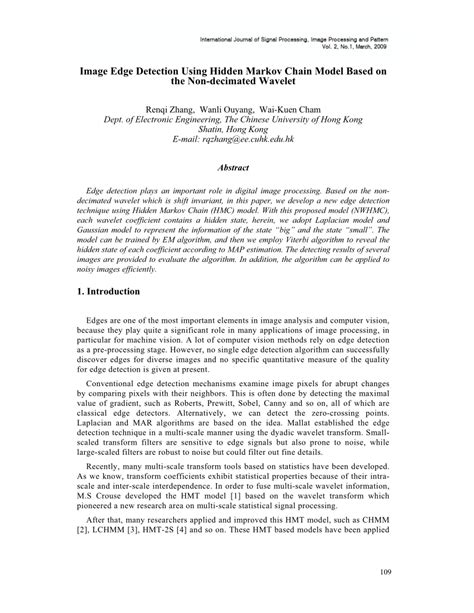 Pdf Image Edge Detection Using Hidden Markov Chain Model Based On The