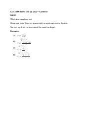 Calculus III Midterm Practice Vectors Planes Curves And Course Hero