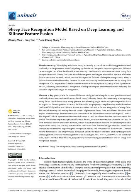 Pdf Sheep Face Recognition Model Based On Deep Learning And Bilinear Feature Fusion