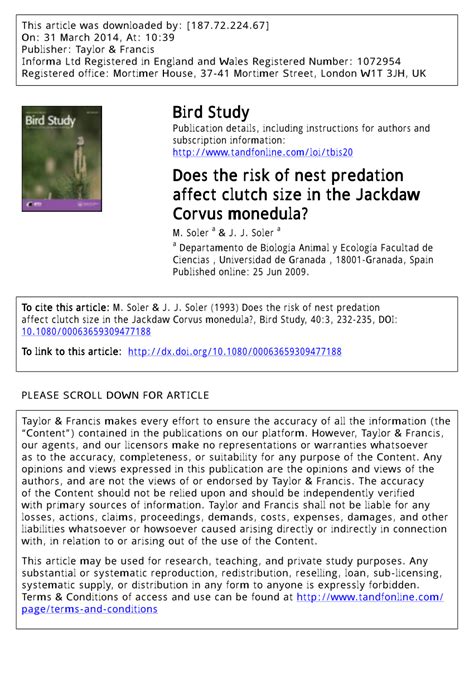 Pdf Does The Risk Of Nest Predation Affect Clutch Size In The Jackdaw