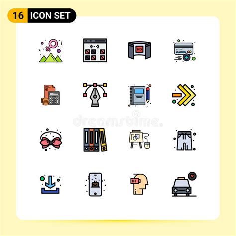 Set Of 16 Vector Flat Color Filled Lines On Grid For Plus Card Interface Add Screencinema