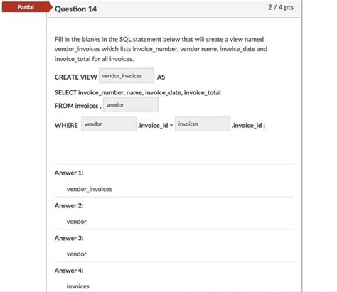 Solved Partial Question 13 24 Pts Fill In The Blanks In The