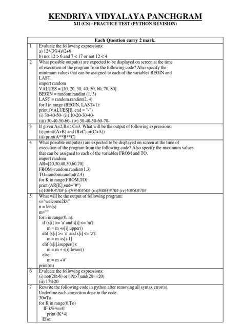 Python Revision Questions 2marks Kvpanchgram Pdf Python Programming Language Software