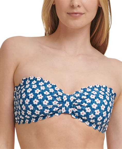 Tommy Hilfiger Ditsy Daisy Scalloped Bandeau Bikini Swim Top Us Medium