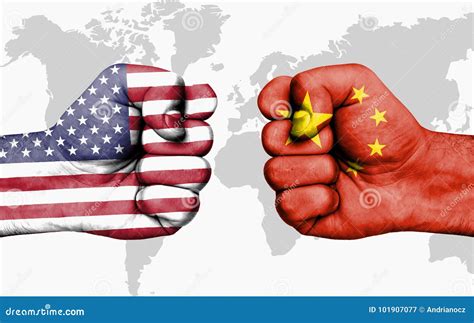 Conflict Between Usa And China Male Fists Editorial Photography