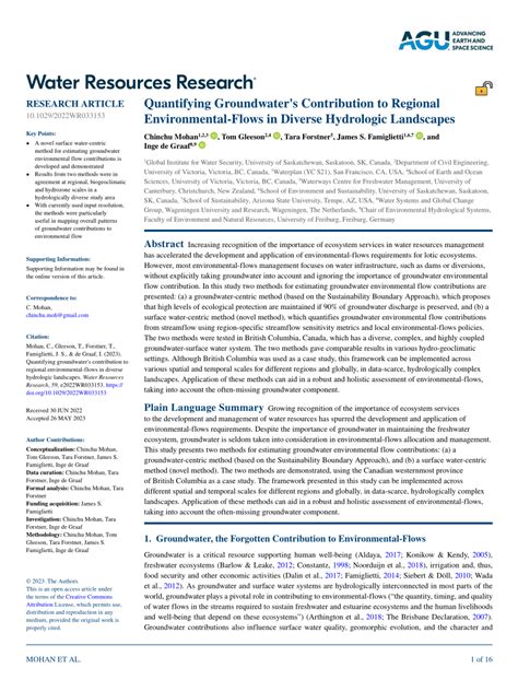Pdf Quantifying Groundwaters Contribution To Regional Environmental